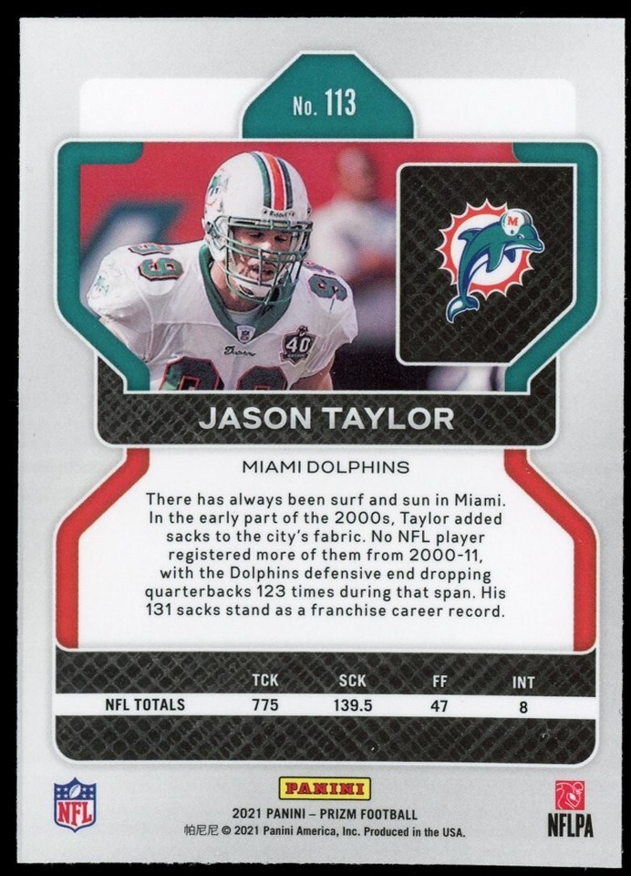 2021-22 Panini Prizm #113 Jason Taylor Base Miami Dolphins | eBay