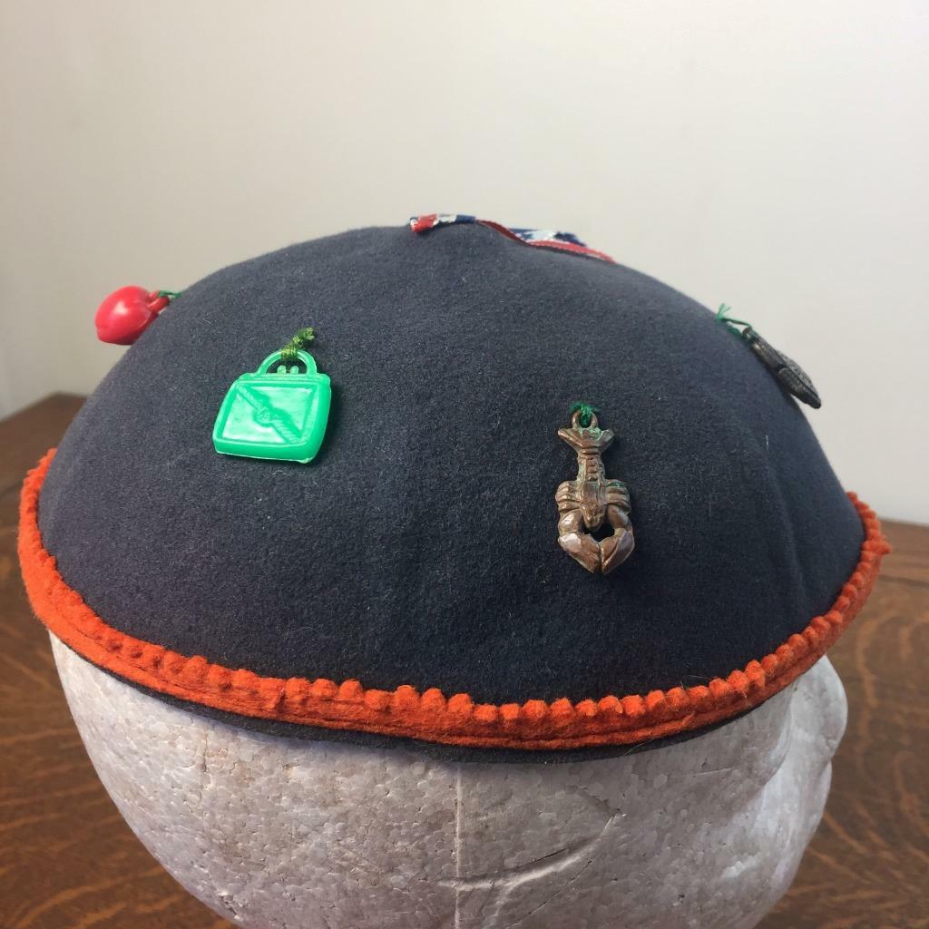 Vintage Merrimac Felt Beanie Cap Hat Celluloid Plastic Toy Charms ...