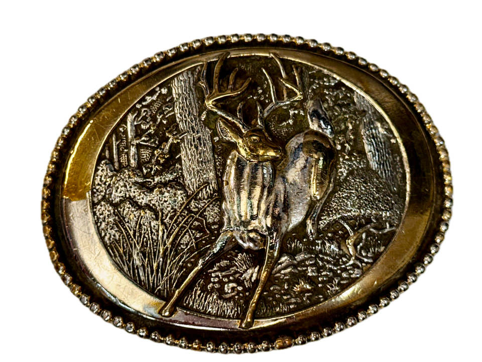 Jumping Deer Buck Stag Nature Hunting LARGE Two tone ADM? Belt Buckle ...