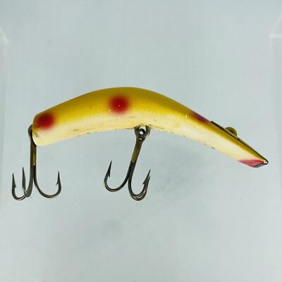 KAUTZKY LAZY IKE 3 Wood Fishing Lure Yellow w/ Red Spots 3.25" VINTAGE ...