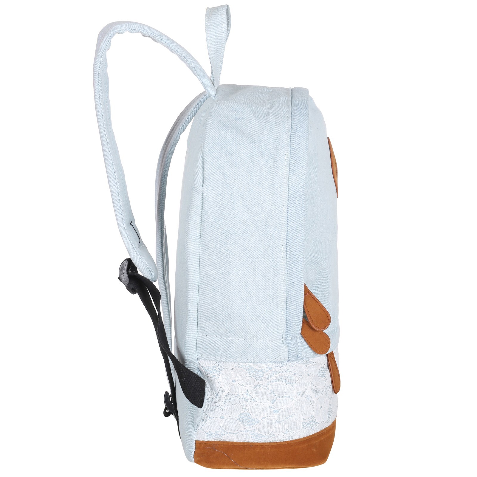 Modern 14-Inch Blue Denim Backpack with Lace Overlay and Faux Suede ...