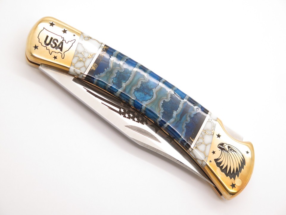Custom Brian Yellowhorse Buck 110 USA Eagle Lockback Folding Hunter ...