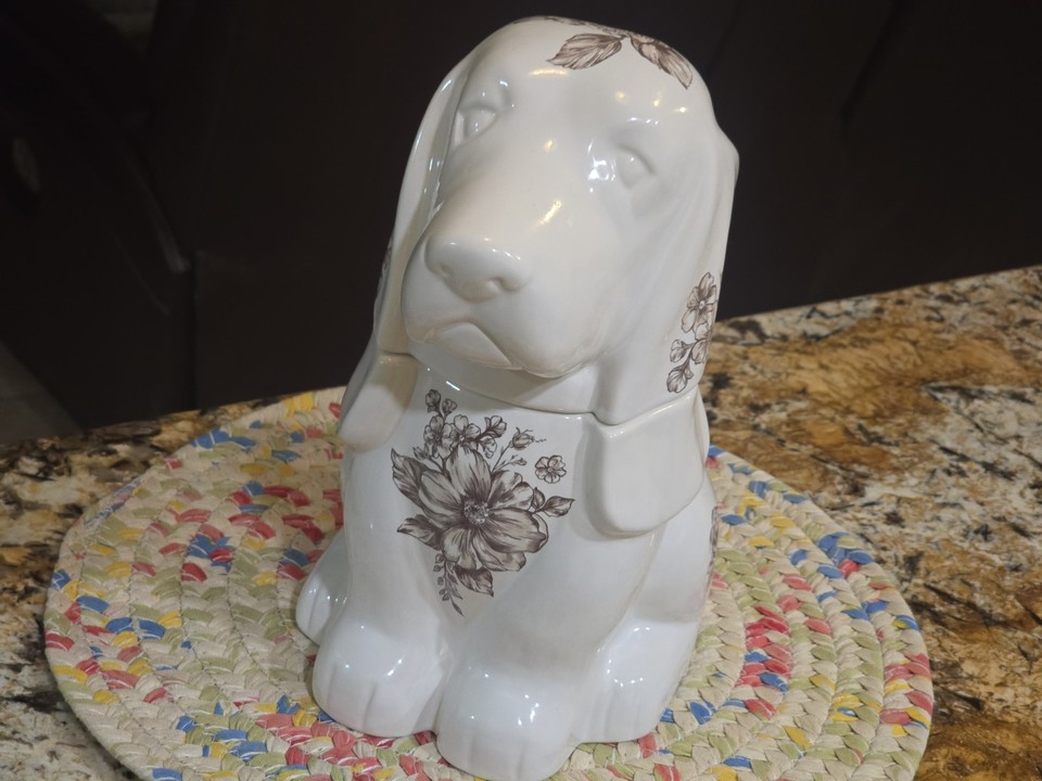 New, Pioneer Woman Brown Agatha Charlie Ceramic Dog cookie Jar with Lid ...