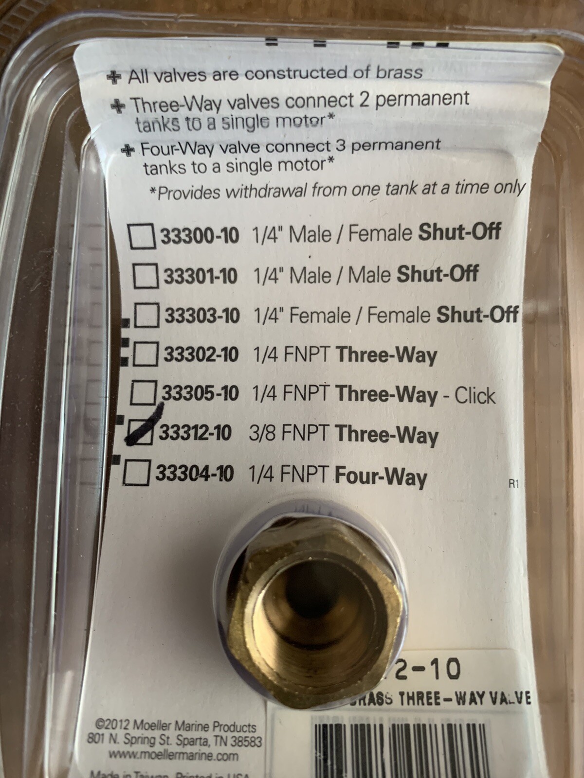 Moeller Marine 33312-10 Brass Three-Way Valve 3/8" | 1 Year | United ...