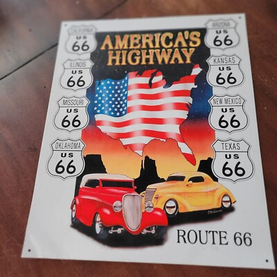 Route 66 America's Highway Tin Sign (6A) | eBay