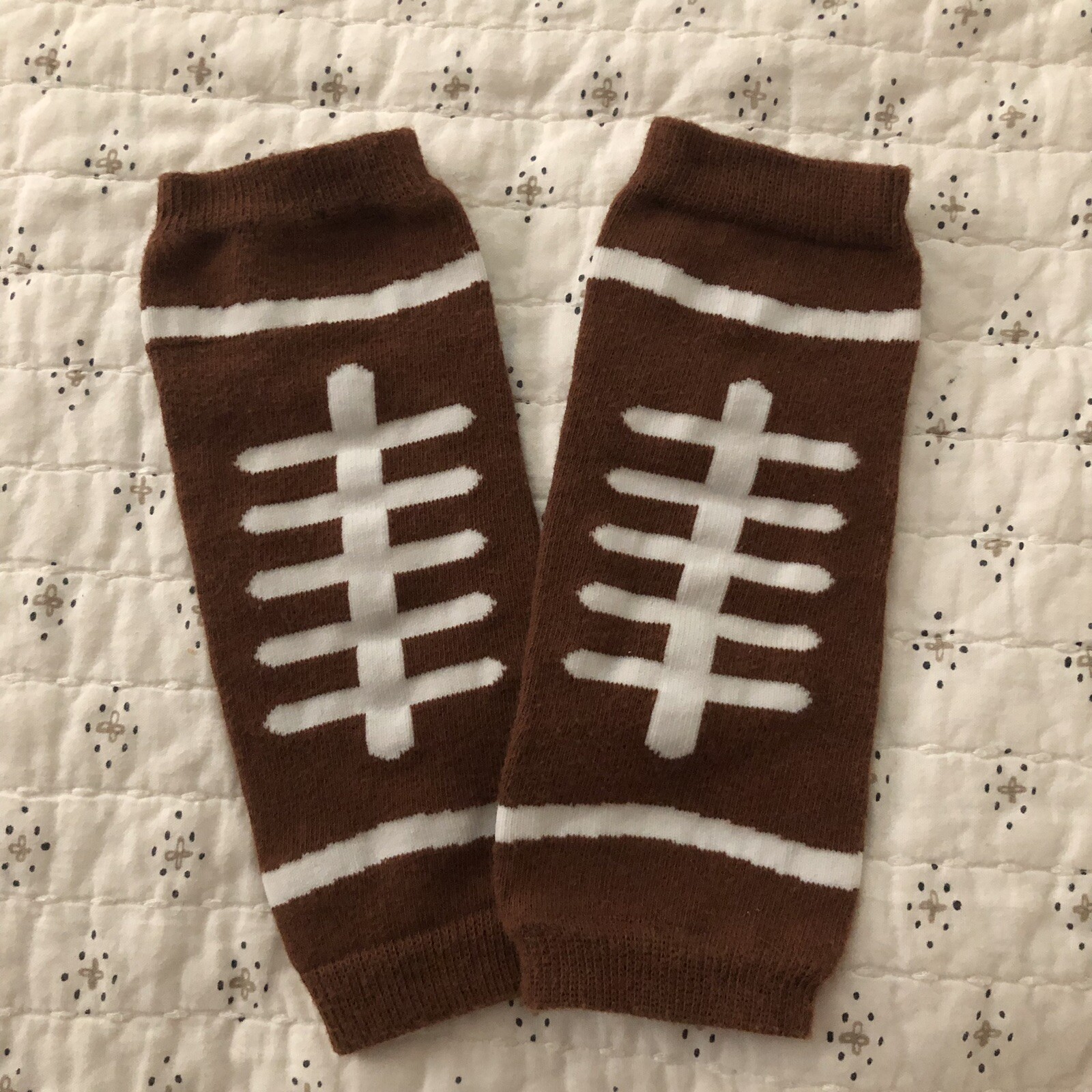 Little Wishes Brown White Football Baby Infant Leg Warmers 6-12M 1 Pair ...