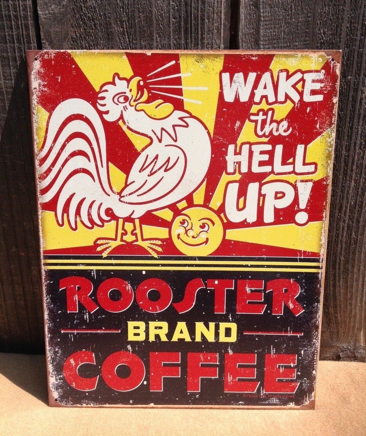 Rooster Brand Coffee Wake Hell Up Sign Tin Vintage Garage Bar Decor Old ...