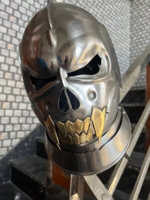 Old Demonic Angry Skull Helmet with Brass Teeth - 18 Gauge Medieval ...