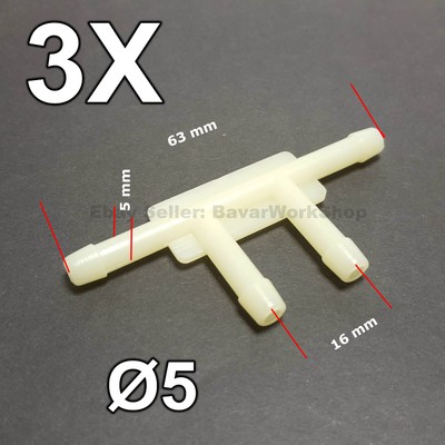 3X 5 mm 4-Way Tee Hose Tube Pipe Splitters Connectors Air Fuel Water ...