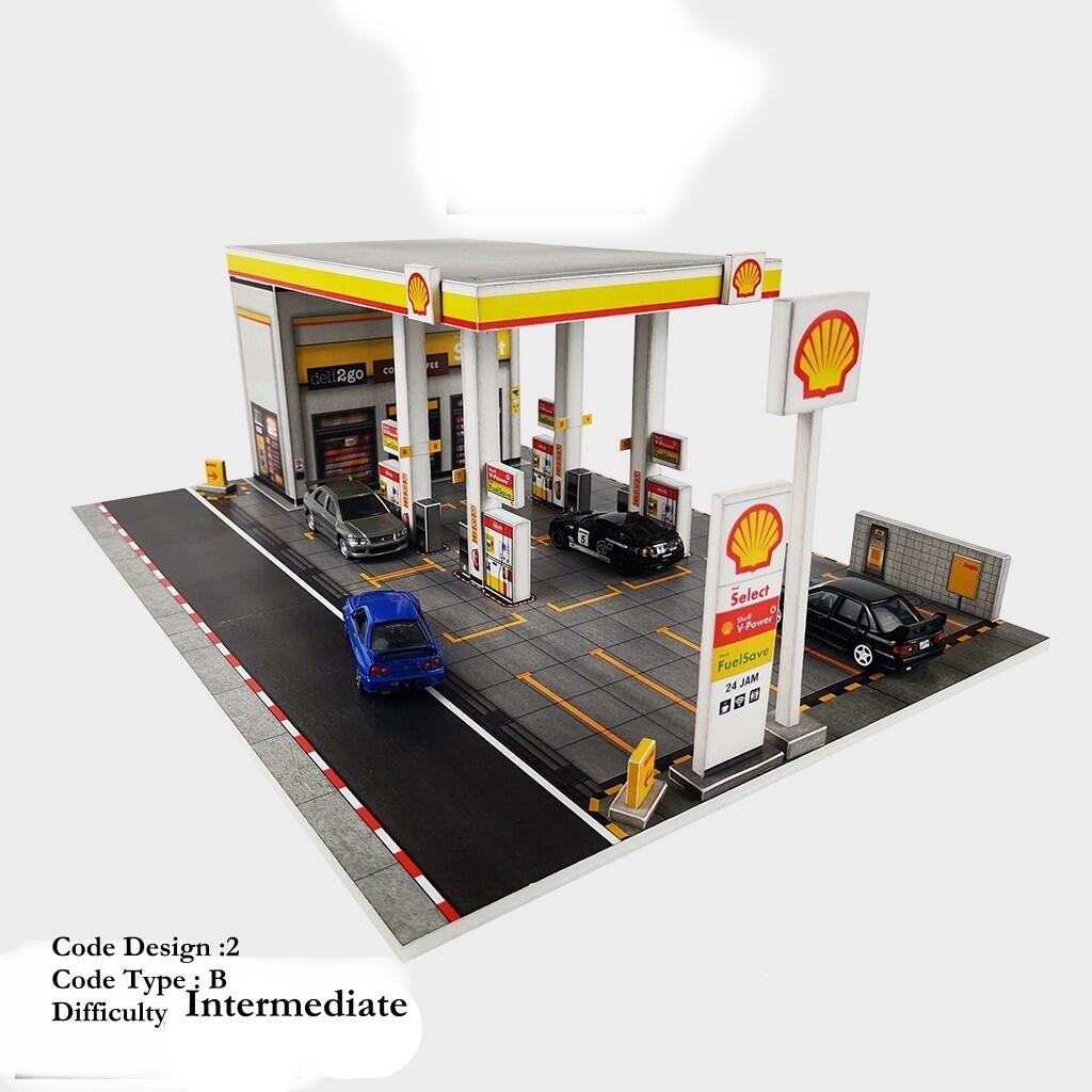 1:64 Scale Petrol Station/Gas Station Paper Diorama Building kits for ...