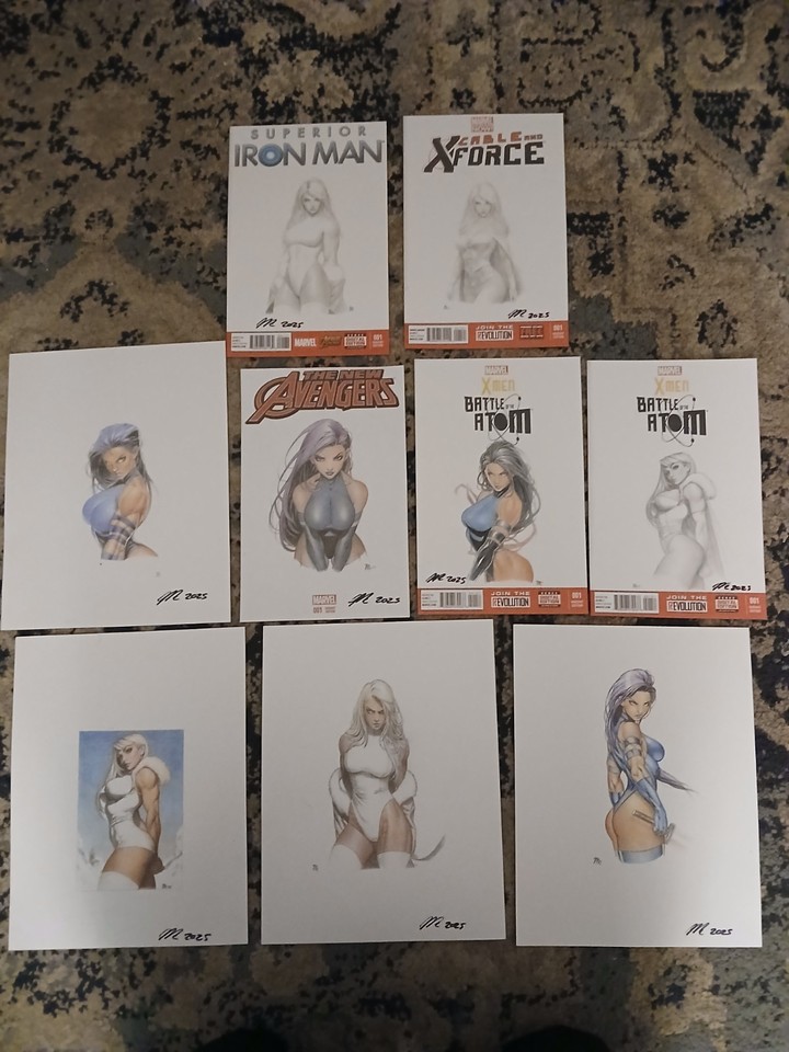 2 WHITE QUEEN & PSYLOCKE ORIGINAL ART DRAWINGS + 9 PRINTS BY MATT ...