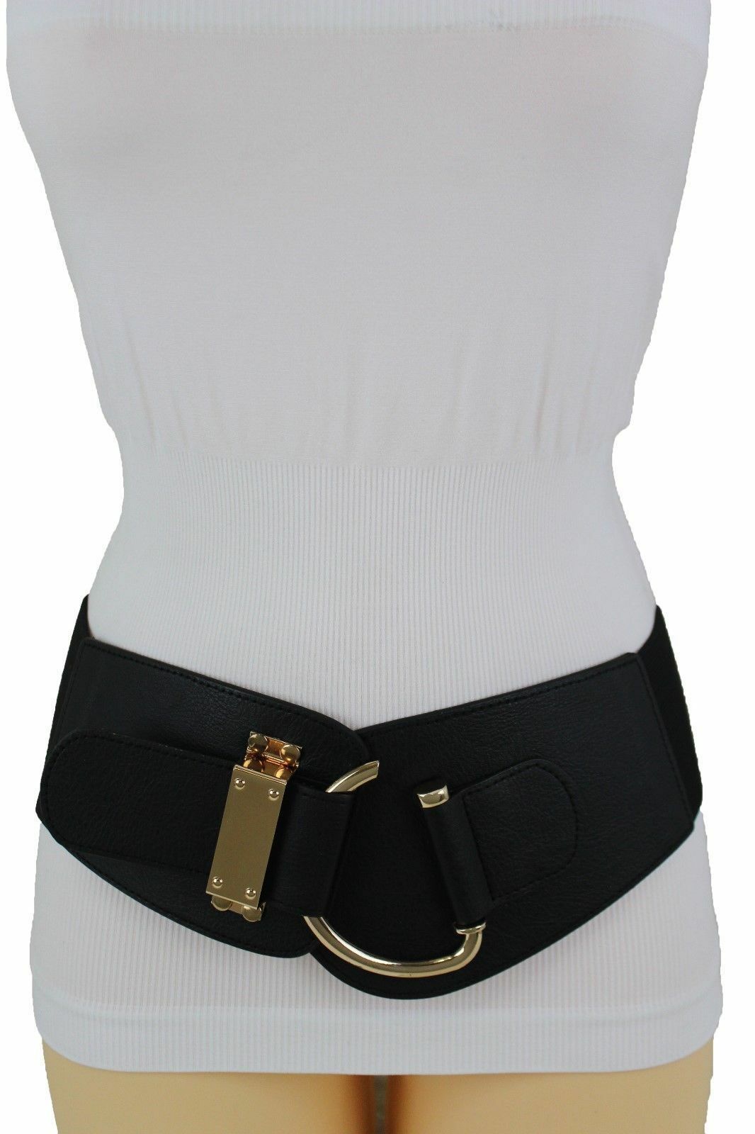 Women Black Color Waistband Stretch Wide Church Belt 80's Hook Buckle ...