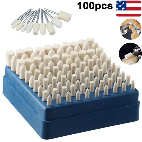 100Pcs Wool Polishing Buffing Pads Mounted Grinding Bits For Dremel ...