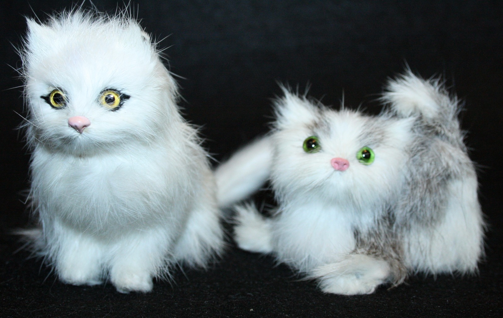 2 Kitty Cat REAL RABBIT FUR FURRY ANIMAL FIGURINE Kitten stuffed | eBay