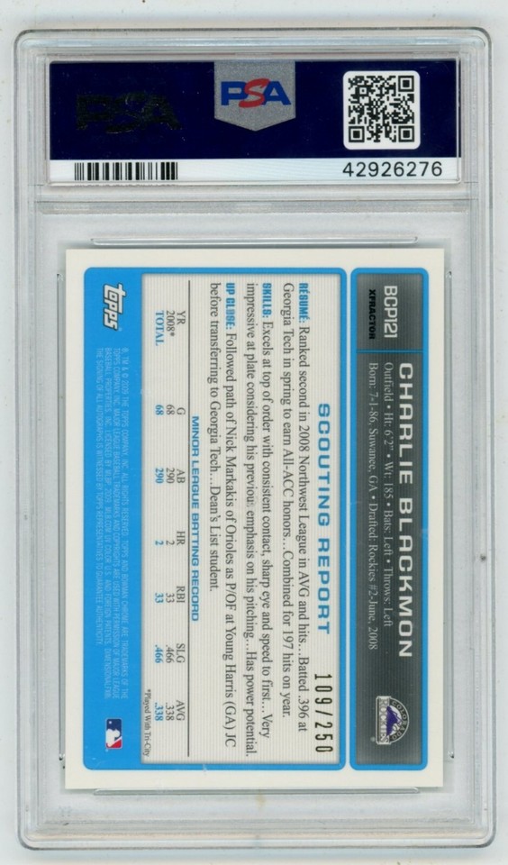 CHARLIE BLACKMON 2009 Bowman Chrome Xfractor Rookie RC Auto 109/250 PSA ...