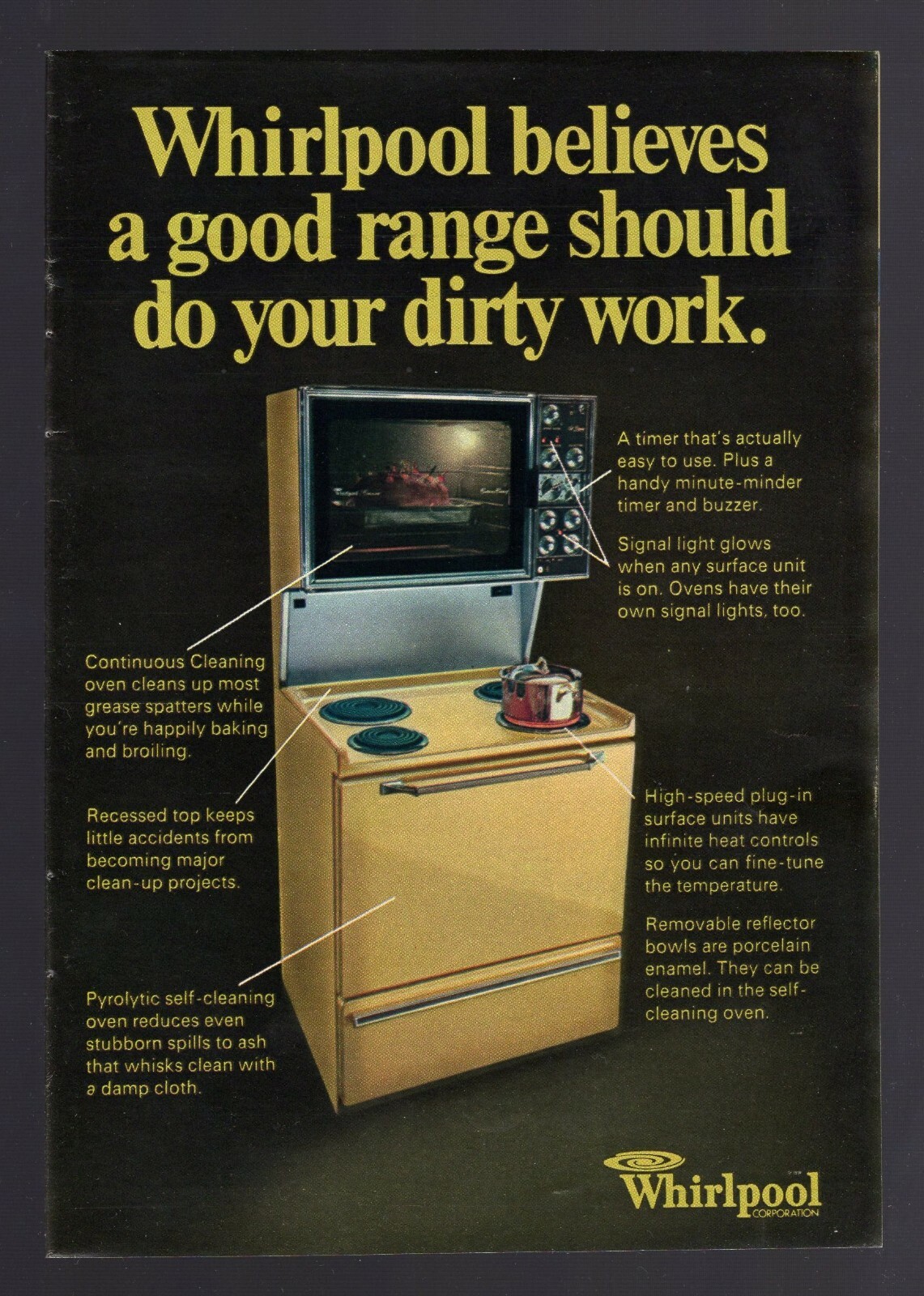 1973 WHIRLPOOL APPLIANCE PRINT AD~KITCHEN RANGE COOKTOP~HOME APPLIANCES ...