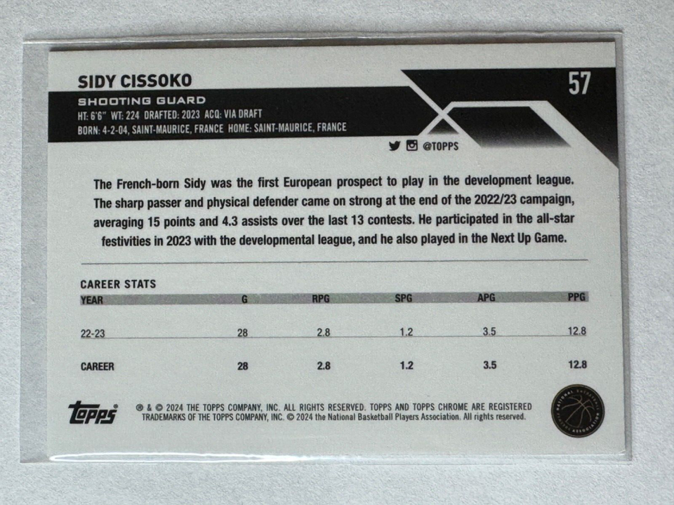 - Sidy Cissoko - Purple RC Refractor /349, 2023/24 Topps Chrome ...