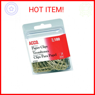 ACCO Brands Paper Clips, Regluar, # 2 Size, Smooth, Gold, 100 Clips/Box ...