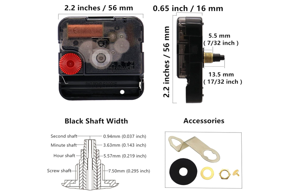 Youngtown 12888 Movement for Clock Repair Replacement 13.5mm (17/32 ...