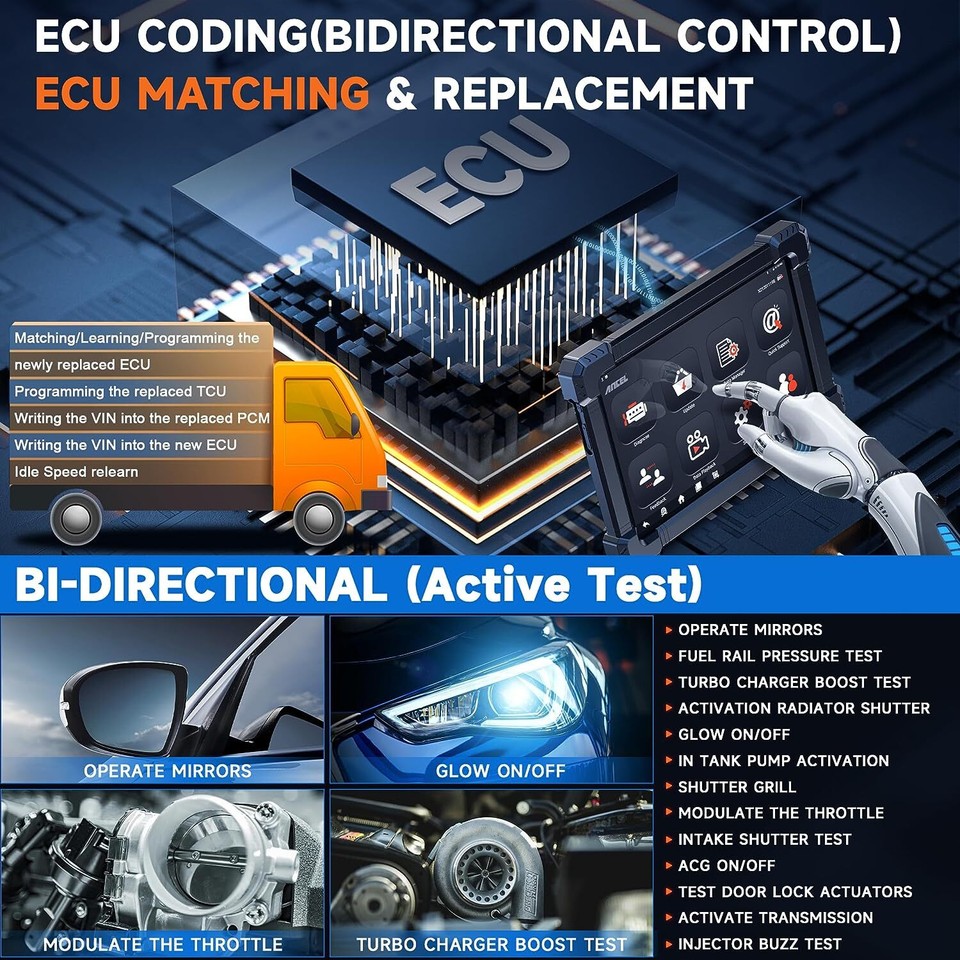 ANCEL X7 HD HGV Heavy Duty Truck Diagnostic Tool OBD2 All System Diesel ...