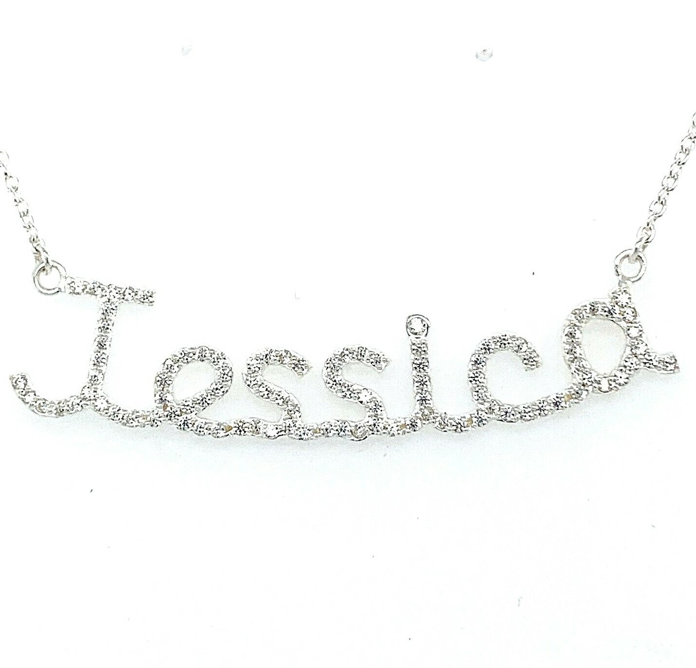 Jessica - Crystal Name Plate Bling Necklace Pendent Silver female ...