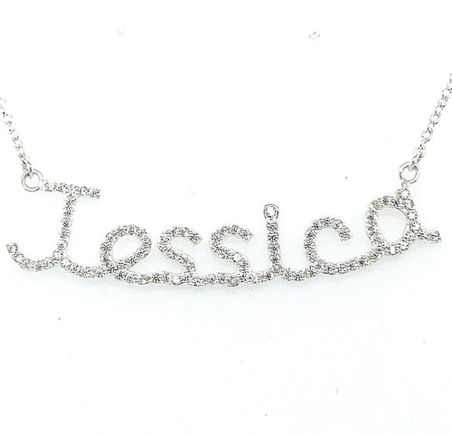 Jessica - Crystal Name Plate Bling Necklace Pendent Silver female ...