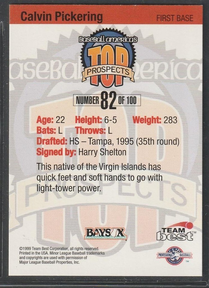 Original Autograph, Calvin Pickering; Bowie Bay Sox, 1999 Team Best ...