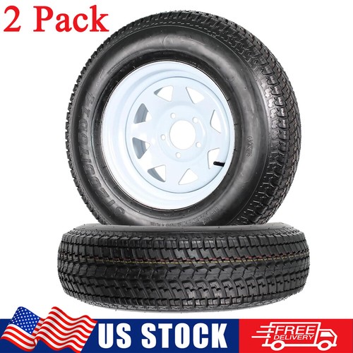 2 Pcs ST205/75D14 205/75 Trailer Tires and 14" Rims White Spoke Wheels ...