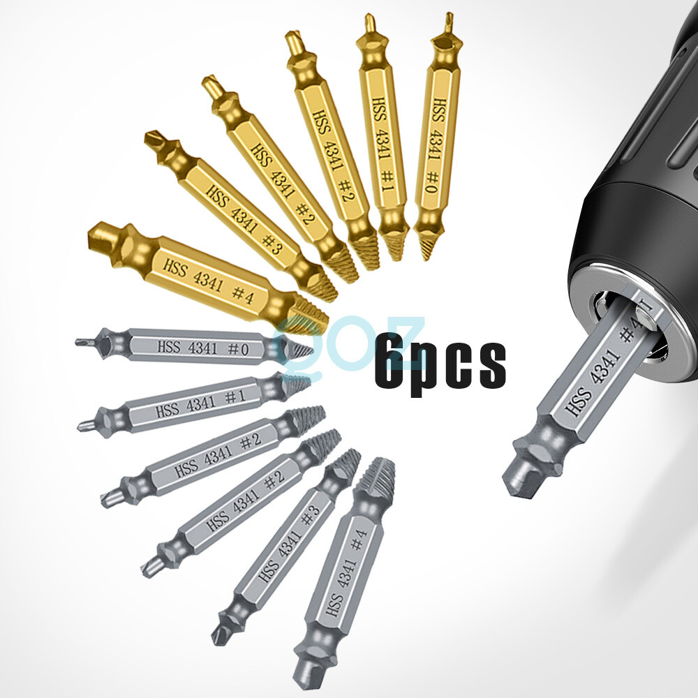 6PCS Damaged Screw Extractor Set Easy Out Broken Drill Bit Remover Kit ...