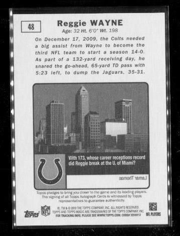 2010 Reggie Wayne Topps Magic Certified Autograph Issue #48 Colts ...