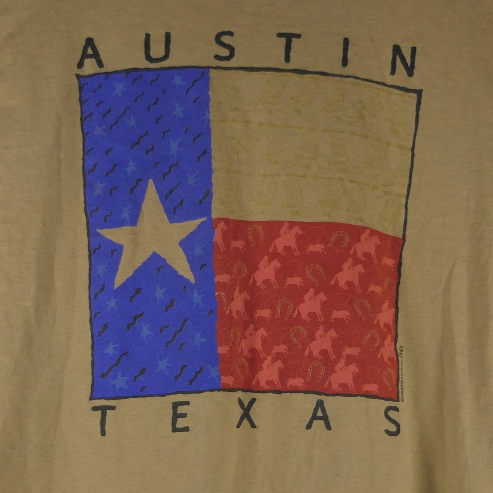 Vtg Austin Texas Flag Lone Star Rodeo Horse Cotton Sh… - Gem
