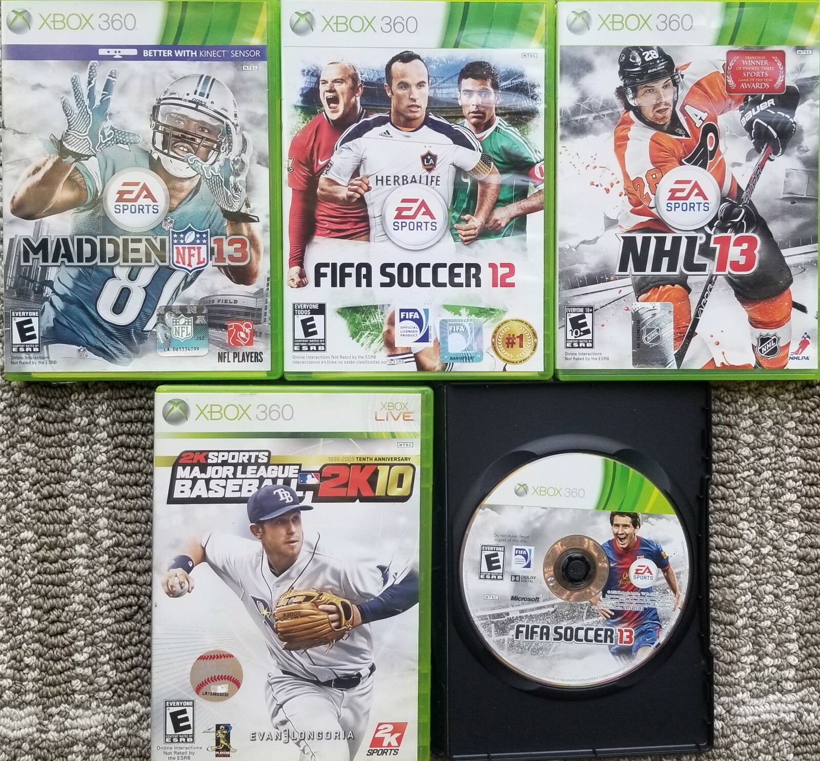 Xbox 360 Sport Games Lot: NHL13, Madden NFL 13, FIFA Soccer 12&13, 2K10 ...