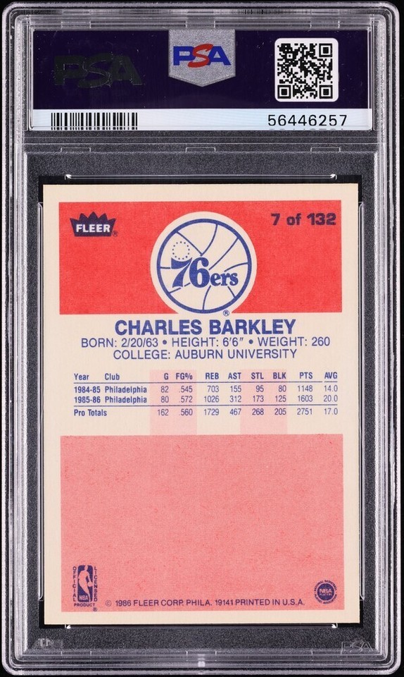1986-87 Fleer Basketball #7 Charles Barkley Rookie PSA 8 NM-MT 76ers | eBay