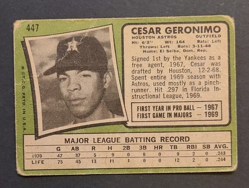 1971 Topps #447 Cesar Geronimo Astros FR | eBay