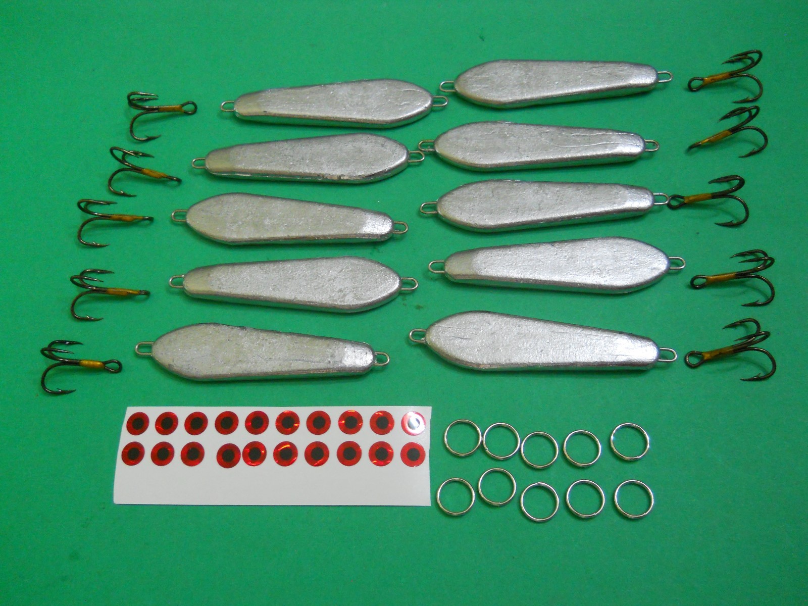 10-1 oz FISHING JIGGING LURE CASTING LEAD SLAB SPOONS DIY KIT & TREBLE ...