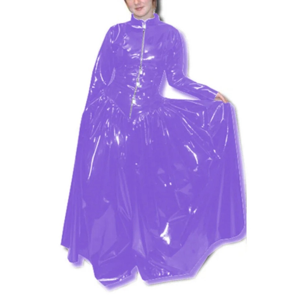 Lockable Spandex PVC Leather Long Dresses Exotic Party Wetlook Pleated ...