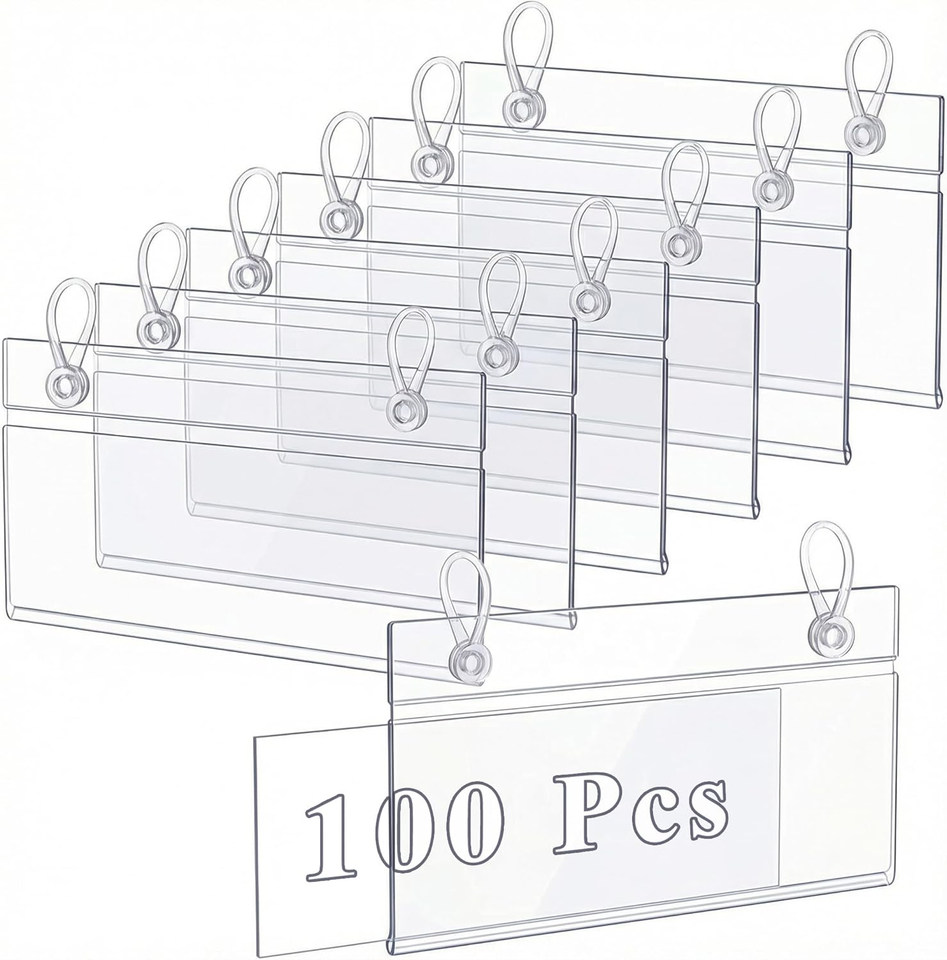 100 Pack Plastic Wire Shelf Label Holders, 4" X 2.3" Clear Price Tag ...