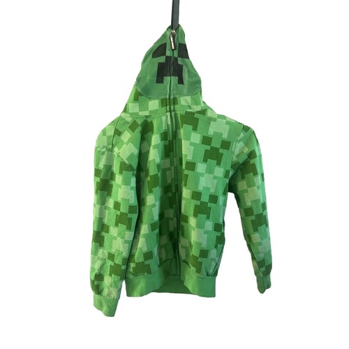 Minecraft Creeper Hoodie Boys Small Costume Green Full Zip See Through ...