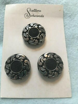 Buttons by Schwanda on original card black silver 3 glass buttons ...