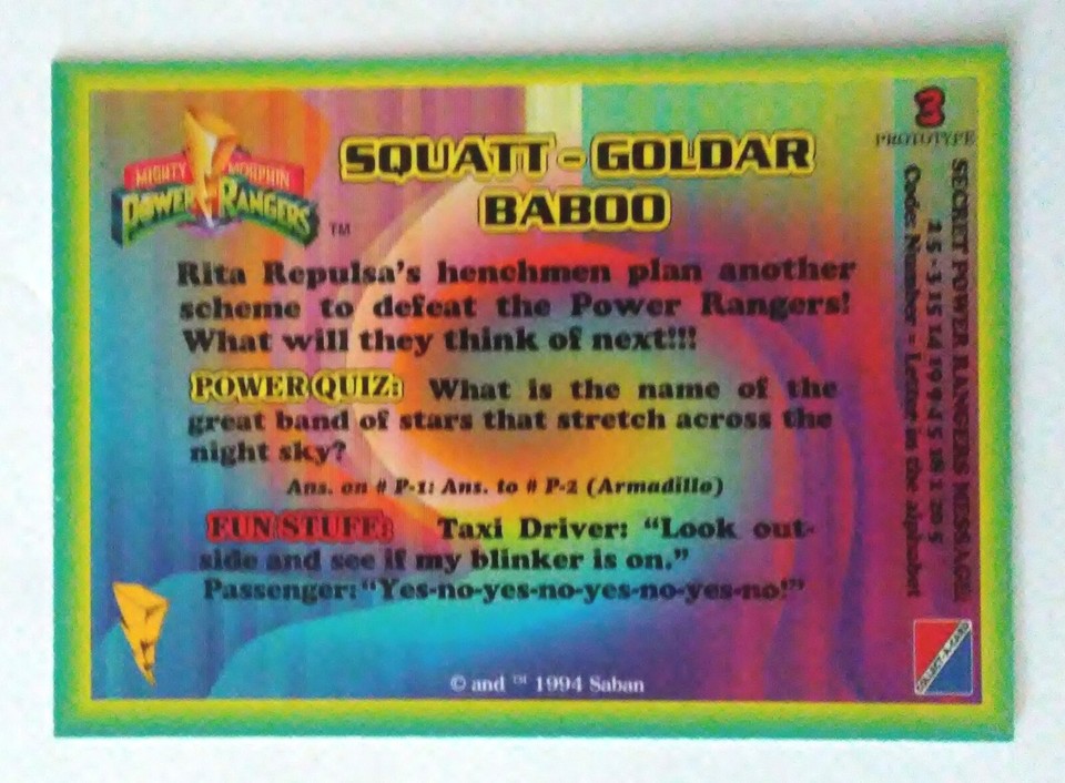 Promo Card--Power Rangers Series 1-- # 3 Squatt, Goldar & Baboo (1994 ...