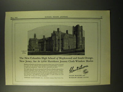 1929 Hartshorn Shade Rollers Ad - The new Columbia High School of ...