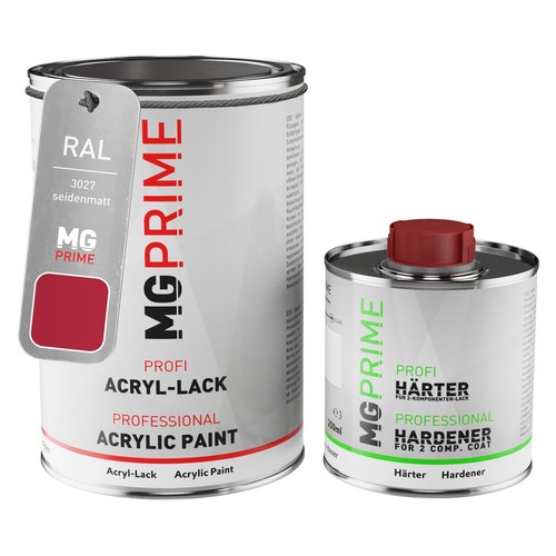 RAL 3027 Himbeerrot seidenmatt Acryl Lack 1,5 Liter 1500 ml Dose inkl ...