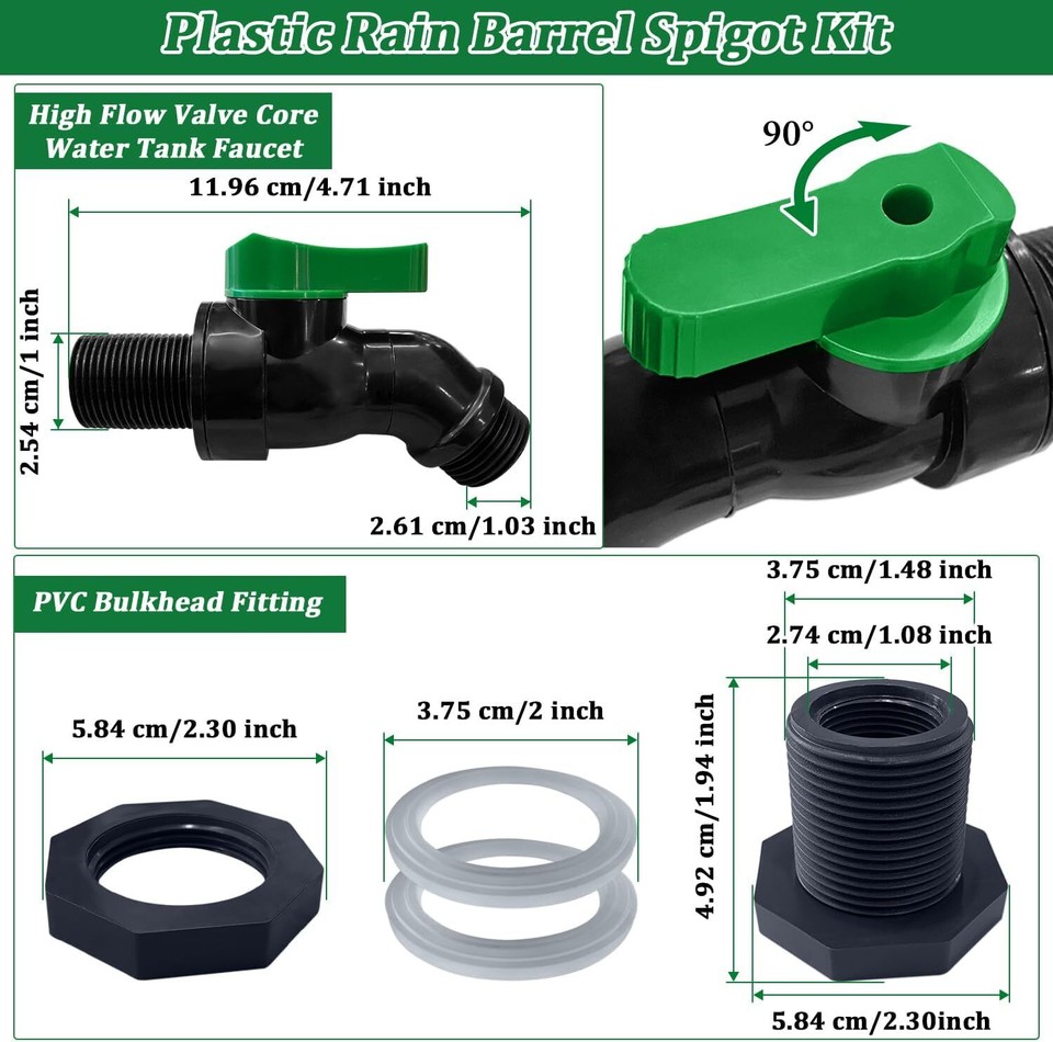 Plastics Rain Barrel Spigot Kit, High Flow Valve Core Water Tank Faucet ...