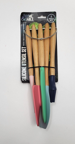 Thyme & Table 5 Piece Silicone Utensil Set Beechwood Handles New ...