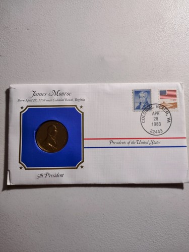 James Monroe Presidential Medal 1 5/16" Gold Plated in Stamped Cover | eBay