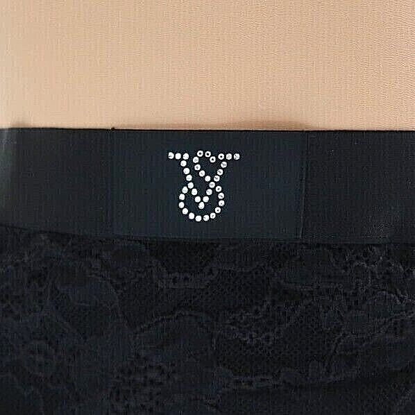 Victoria's Secret Rhinestone Shine Patch Lace Boxer Brief Black S M NEW ...