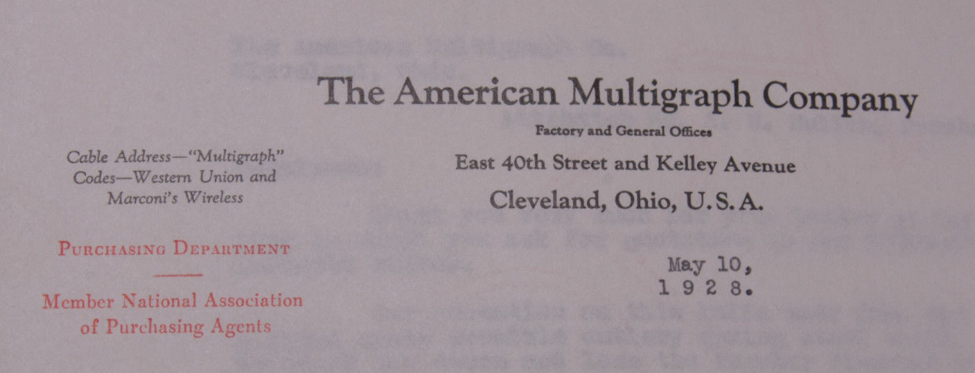 1928 Lamson Goodnow American Multigraph Co Cleveland OH Quote Ephemera ...