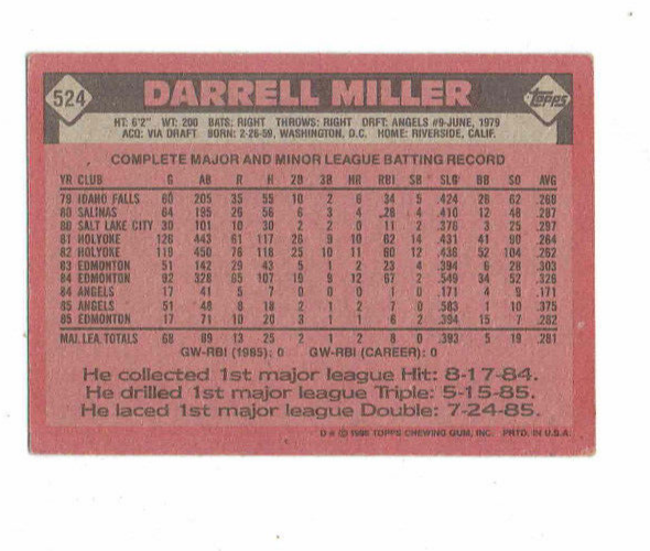 Darrell Miller Angels C-OF #524 Topps 1986 #Baseball Card | eBay