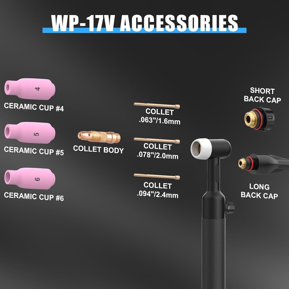 WP-17V LIFT Tig Welding Torch with 10-25mm² Quick Connector and 13-FT ...