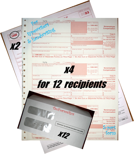 2023 IRS TAX FORMS KIT:: 1099-NEC Carbonless 12 recipients +12envelopes ...